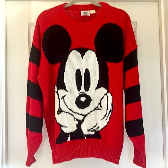 Disney | Sweaters | Vintage Disney Mickey Mouse Face Red Knit Stripe ...